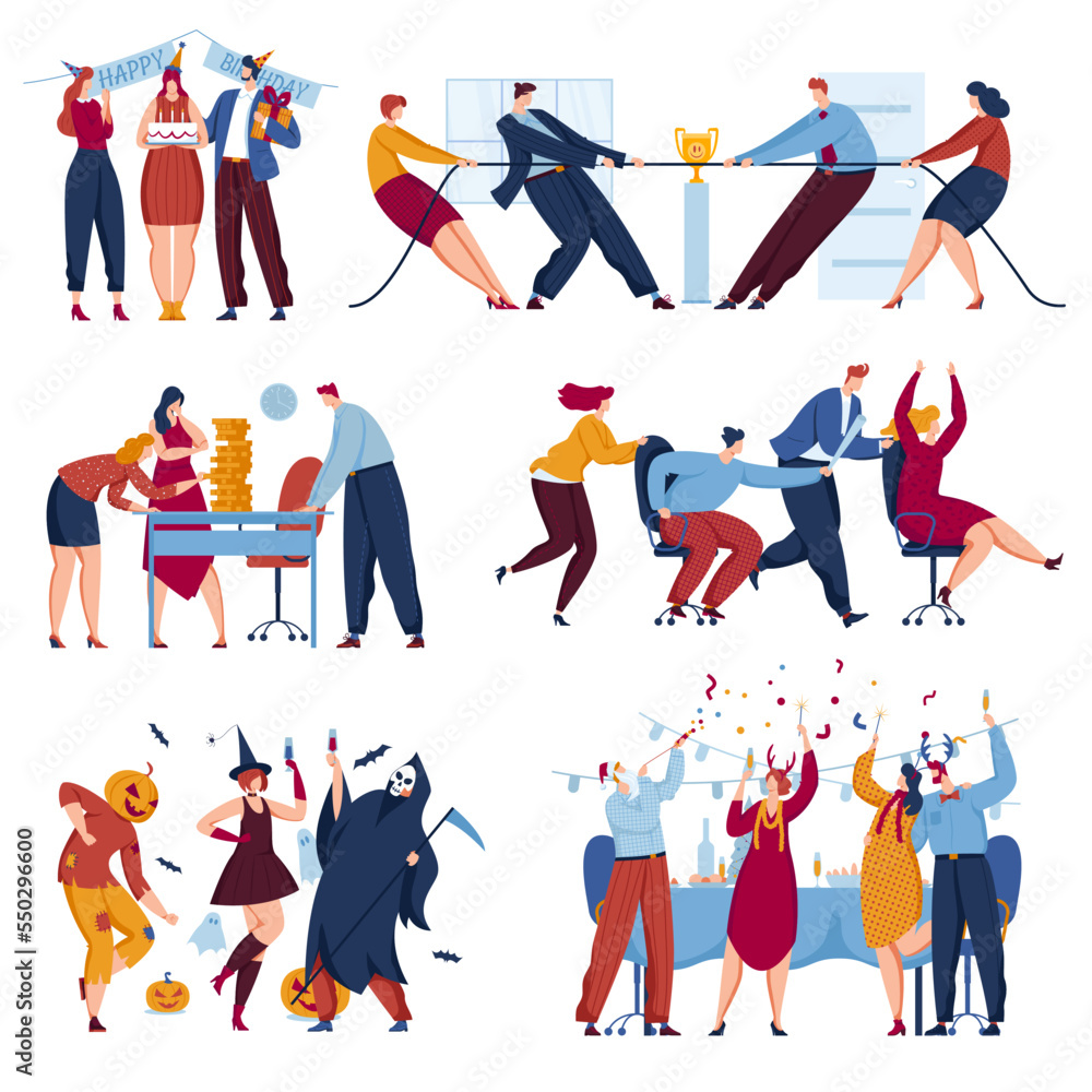 Party at business office vector illustration, happy flat people ...