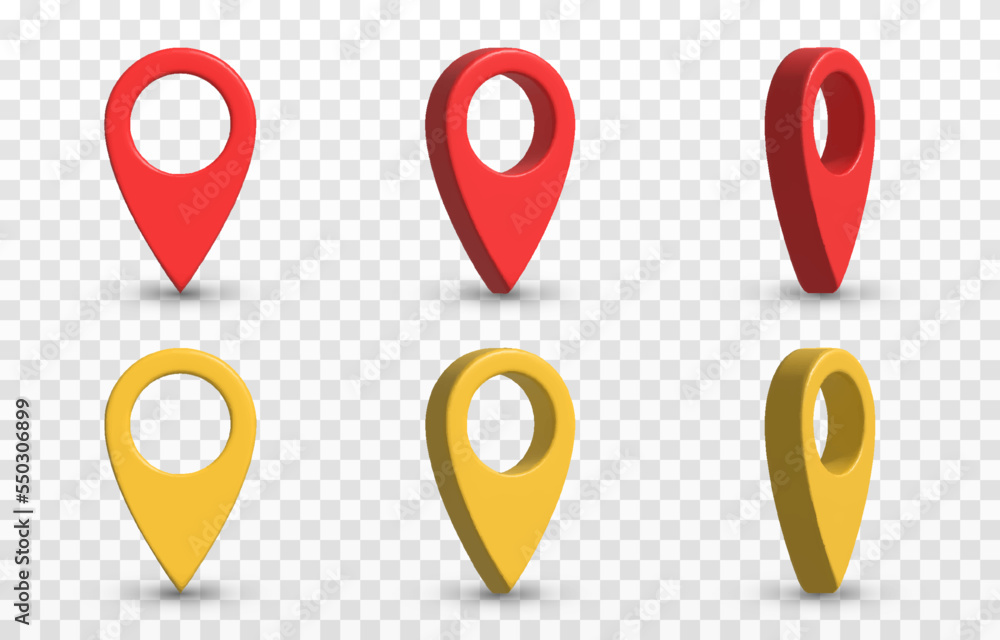Vector set of navigation markers on a transparent background. PNG location point, multicolored ...