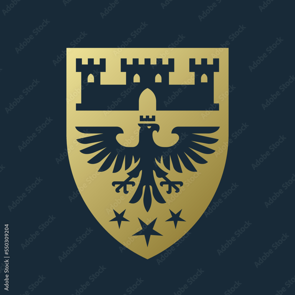 Heraldic eagle coat of arms logo. Gothic falcon castle insignia badge ...