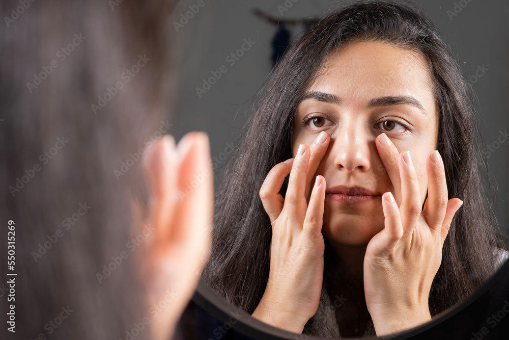 Touching Face Millennial Brunette Woman Touching Face Facial Skin