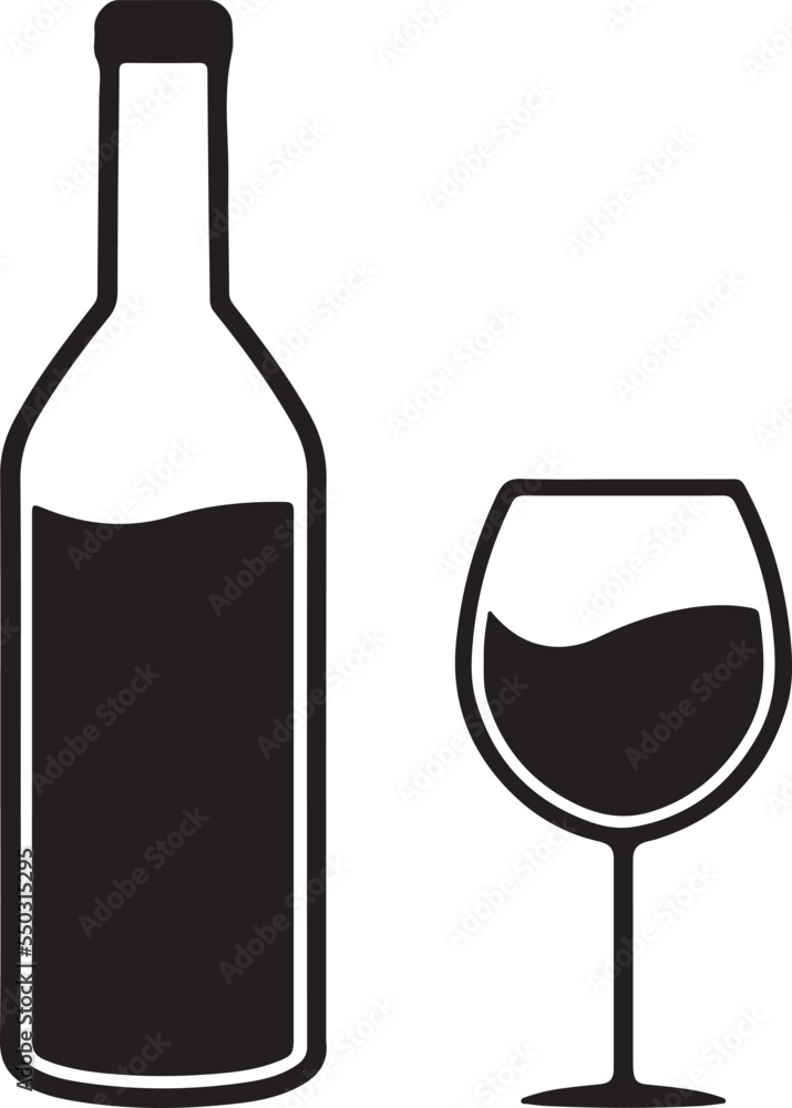 Vetor do Stock: Botella de vino con copa, silueta, ilustración ...