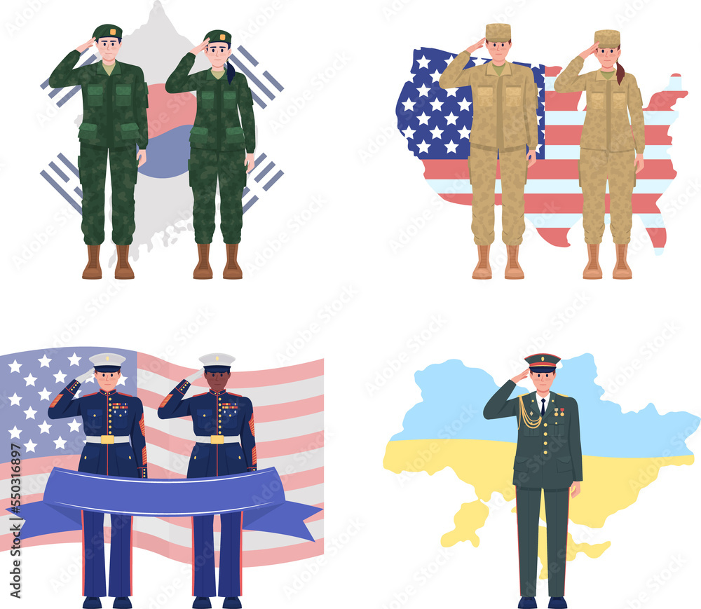 Memorial day 2D raster isolated illustrations set. Patriotic flat ...