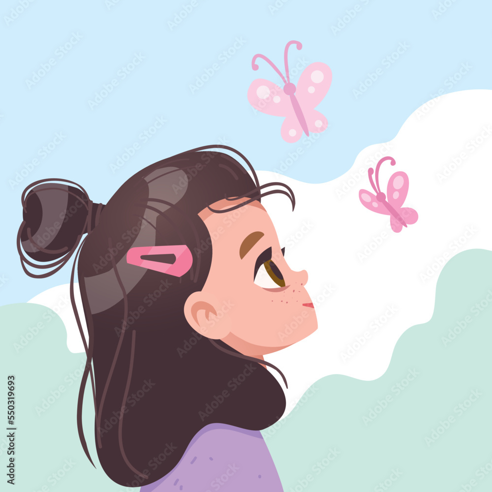 A vector picture, portrait of a cute young, pretty little girl in ...