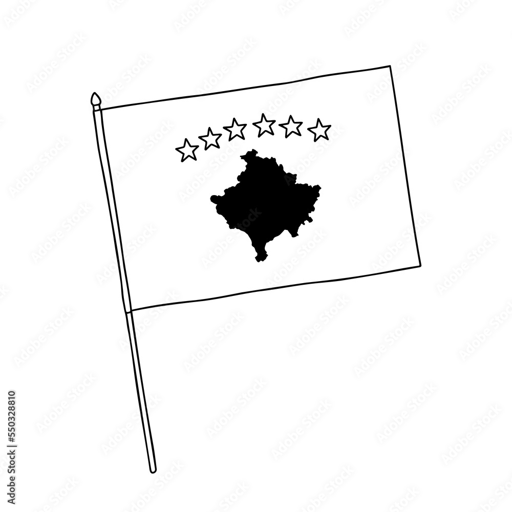 Kosovo flag vector, outline illustration. Vector black and white Kosovo ... Kosovo flag vector, outline illustration. Vector black and white Kosovo ...