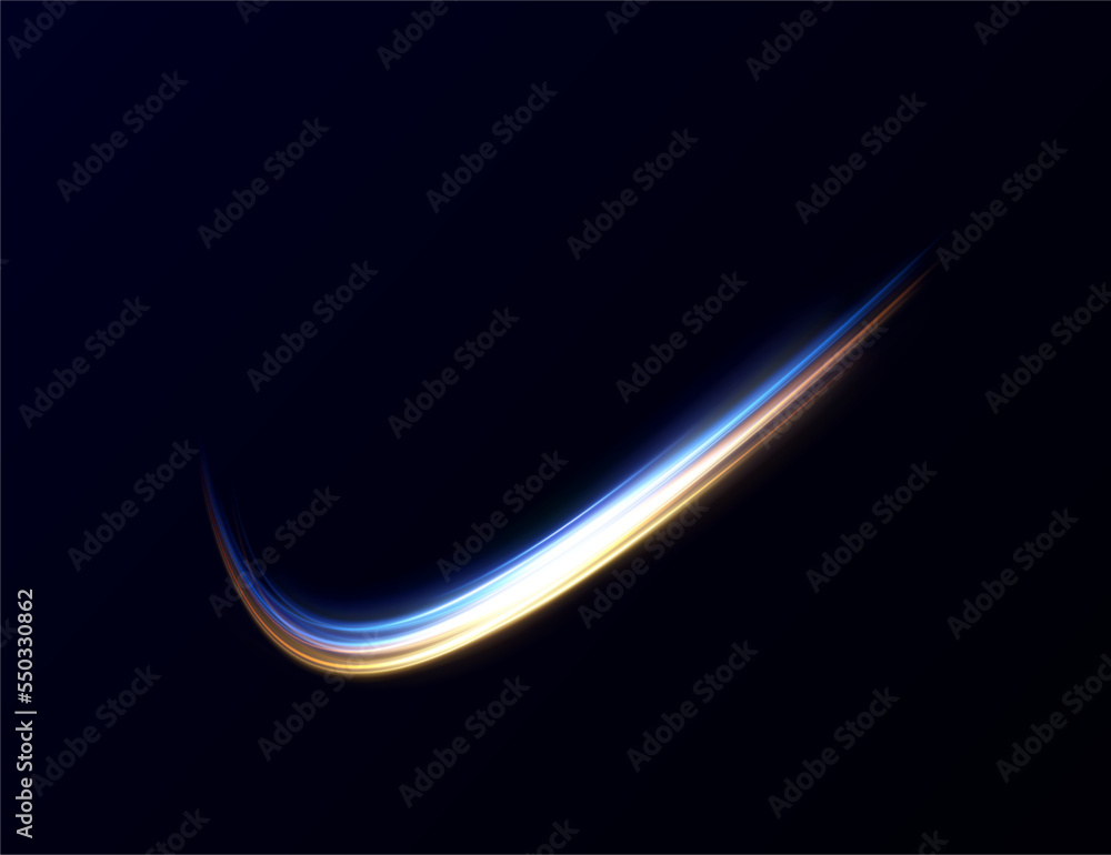 Light blue and gold Twirl. Curve light effect of blue, gold line ...
