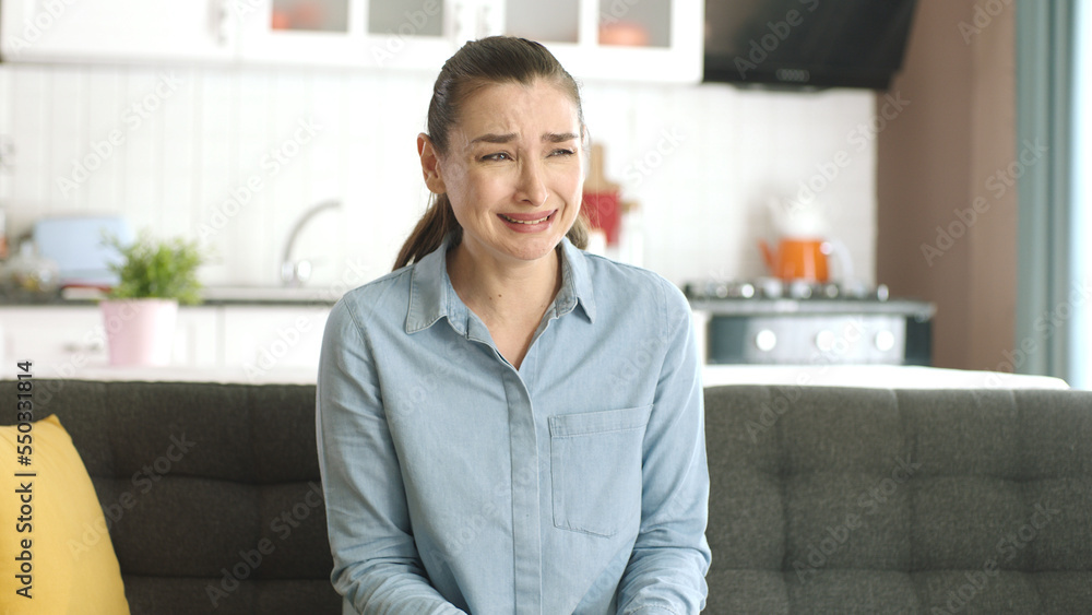 Sad worried young woman with psychological problem. Crying young woman ...