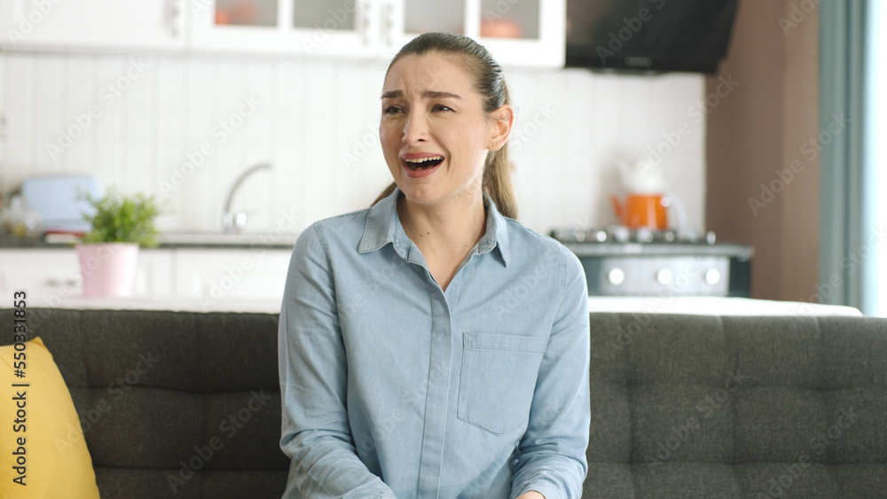 Sad worried young woman with psychological problem. Crying young woman ...