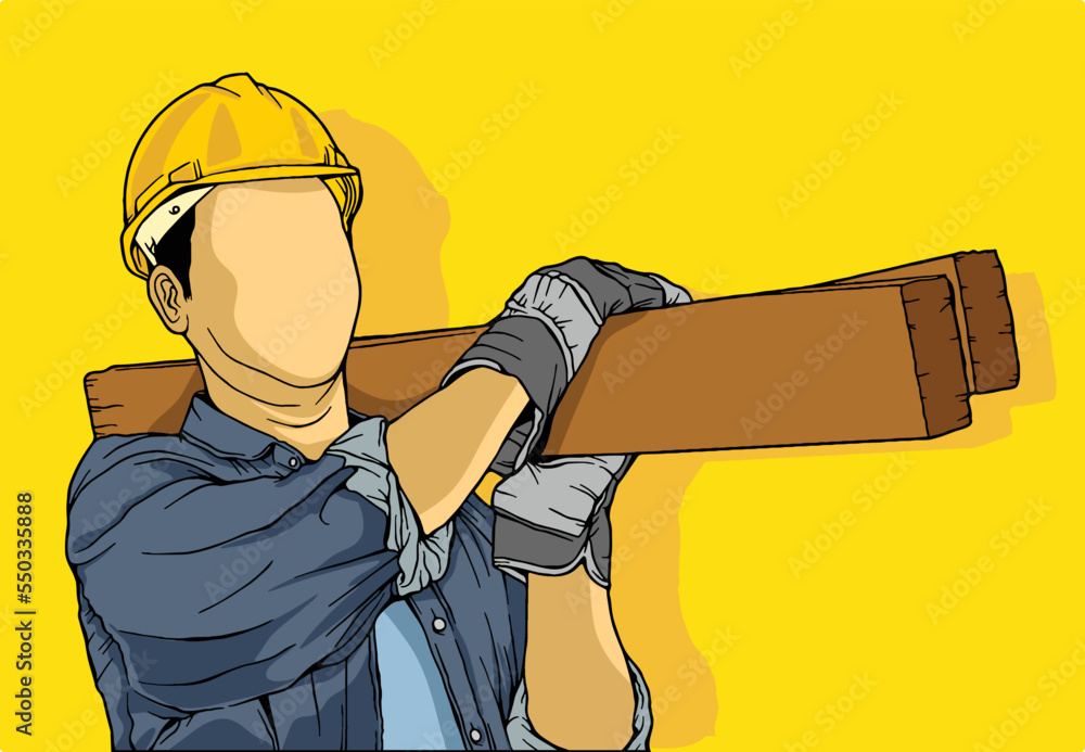 Line art hand-drawn illustration of a construction worker and architect ...