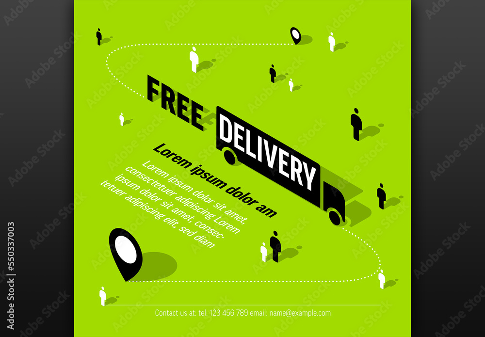 Free delivery shipping flyer advertisement with car icon Stock Template ...