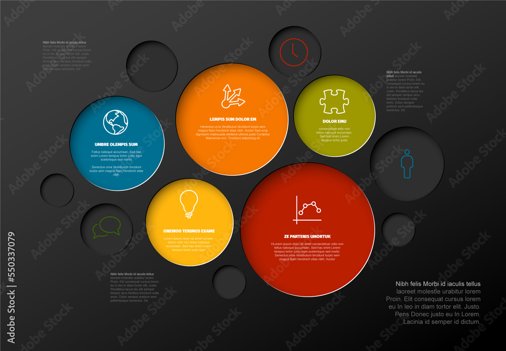 Vector dark Minimalist Infographic report template with circles Stock ...