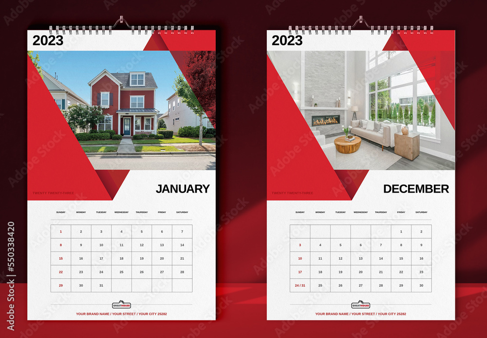 Real Estate Wall Calendar 2023 Layout Stock Template | Adobe Stock