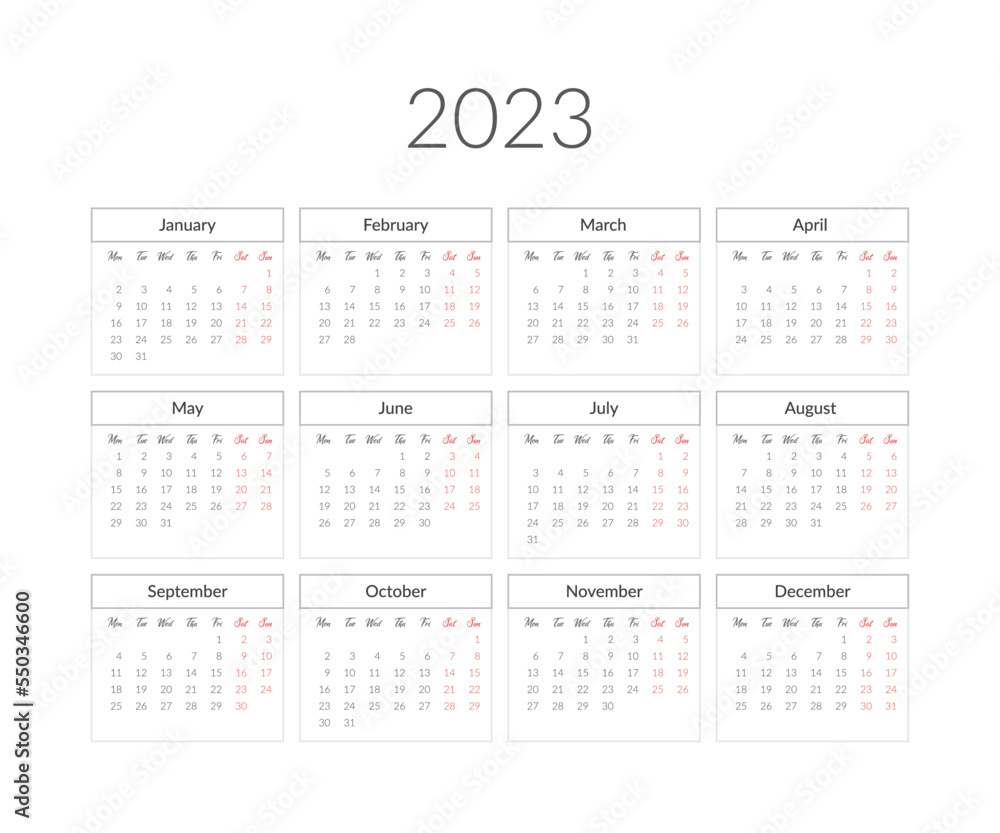 Vetor de 2023 year calendar template. Vector illustration do Stock ...
