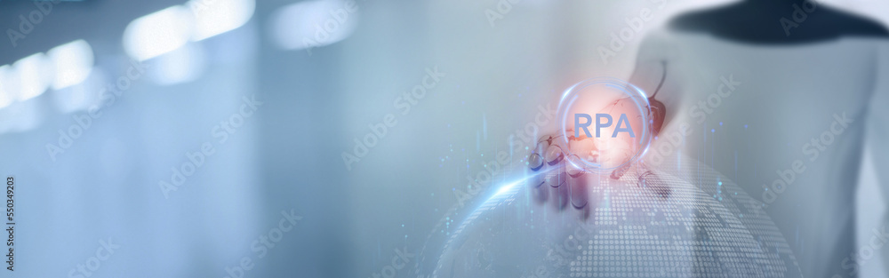 RPA Robotic process automation innovation concept. Robotic hand ...