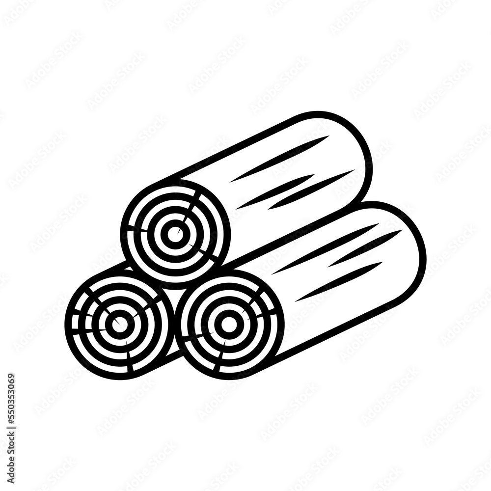 Simple firewood linear icon. Three logs in a stack. Vector black and ...