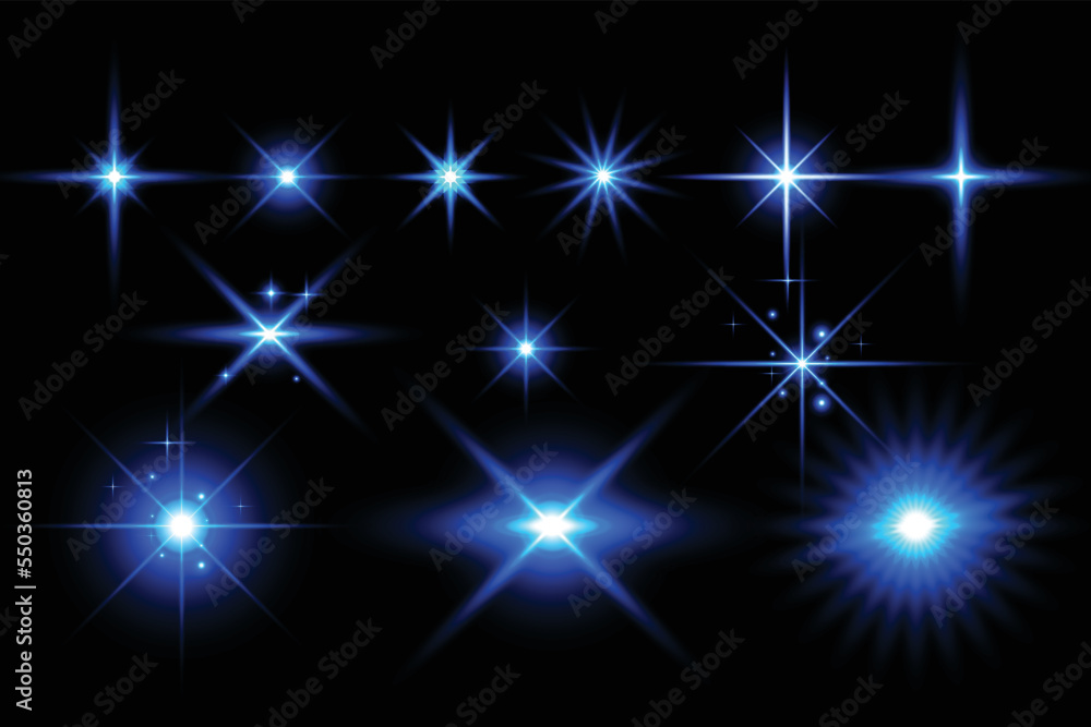 Blue transparent light lens flares streaks collections. Stock Vector ...