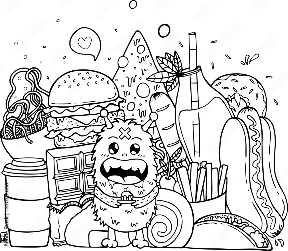 Treat Me Doodle art Coloring page for kids and adults Stock Vector ...