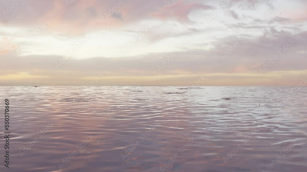 3D rendered animation of raindrops falling on the water surface in a ...