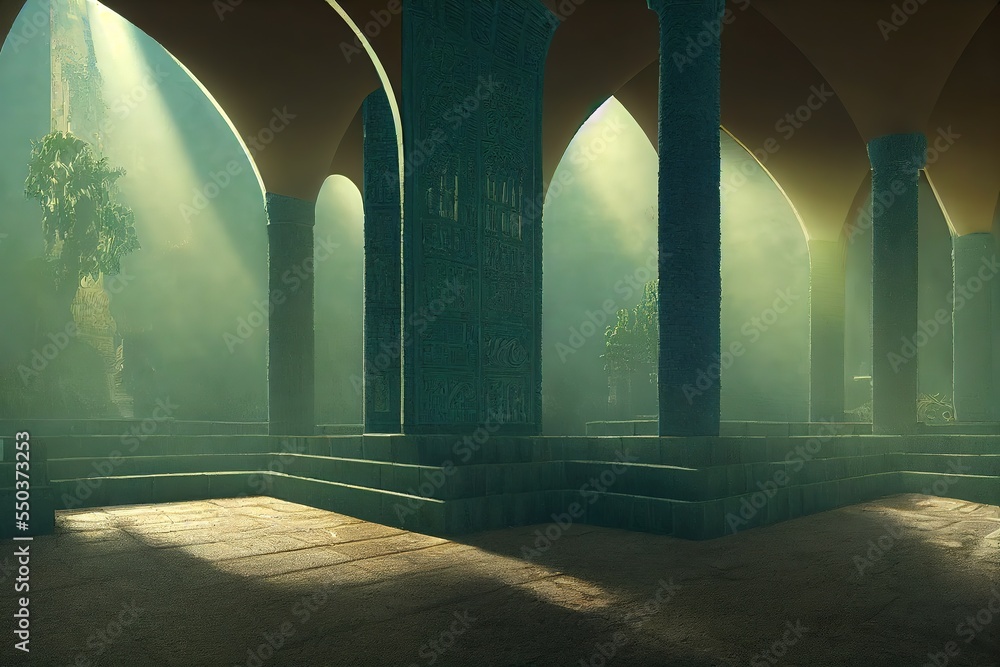 exterior of a marvellous ancient babylonian palace, blue glazed bricks ...