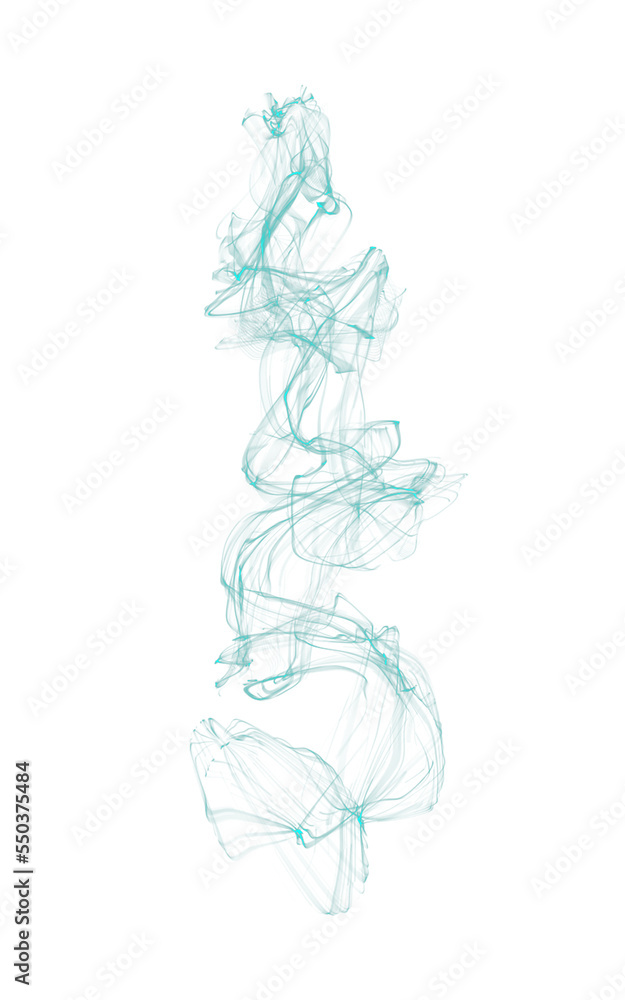 Transparent flowing turquoise smoke or steam on a transparent ...