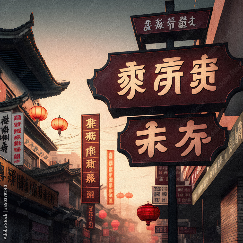 Outdoor street name sign in Chinese towns illustration, granular ...