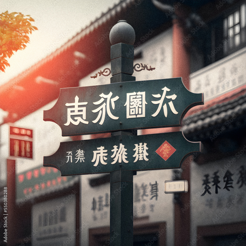 Outdoor street name sign in Chinese towns illustration, granular ...