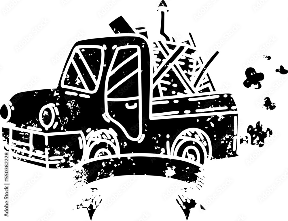 Poster scroll banner with black outline tattoo style truck carrying ...