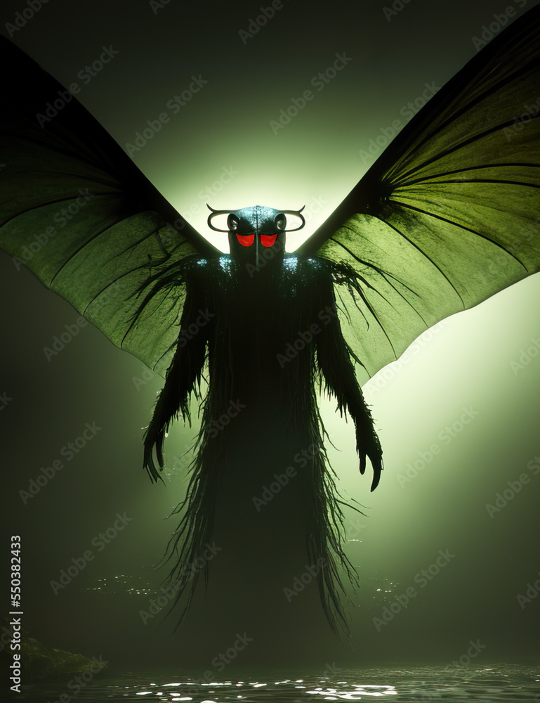 The Mothman is a cryptid with glowing red eyes. This legendary creature of folklore was reported ...