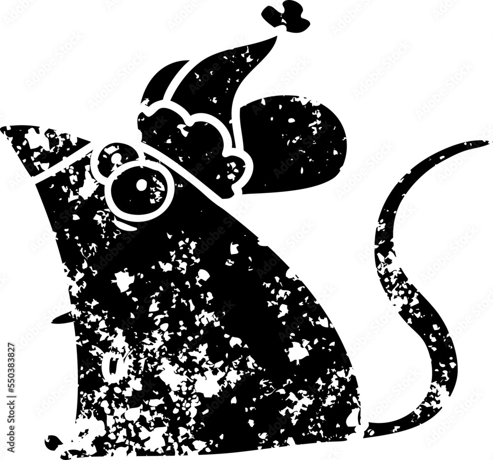 hand drawn line drawing of a frightened mouse wearing santa hat Stock ...