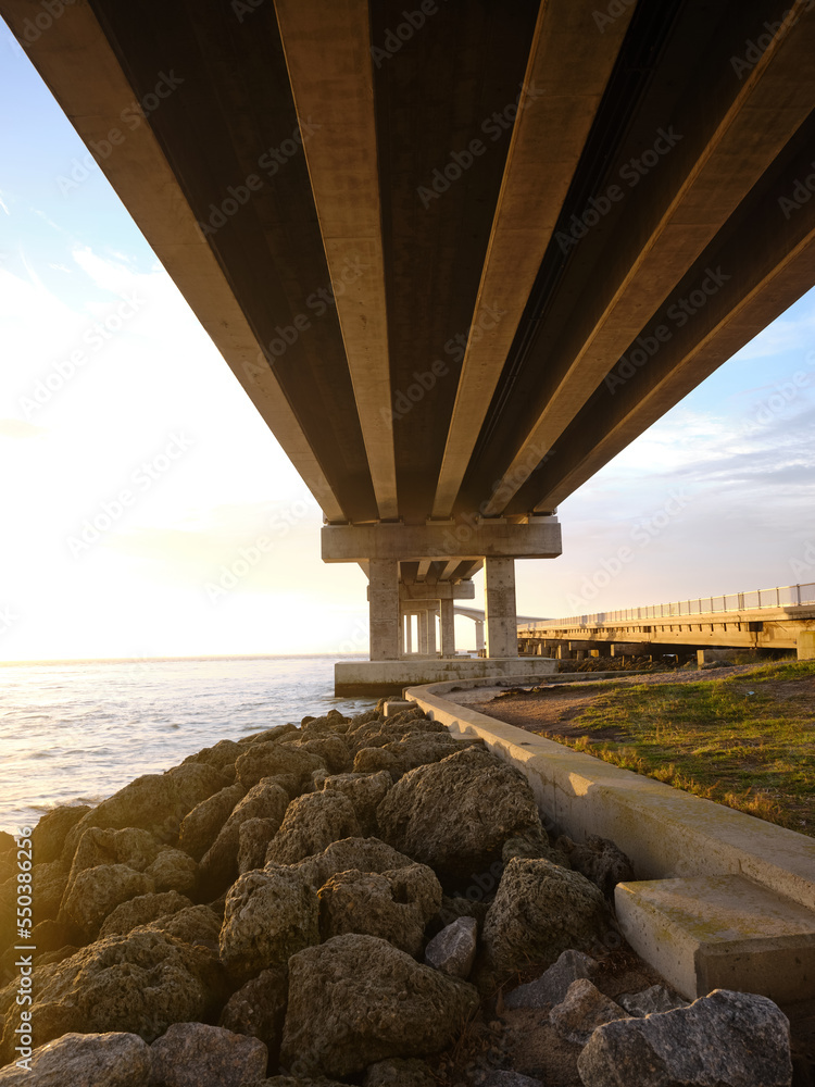 Underneath the new Herbert C Bonner bridge over the Oregon Inlet on the ...