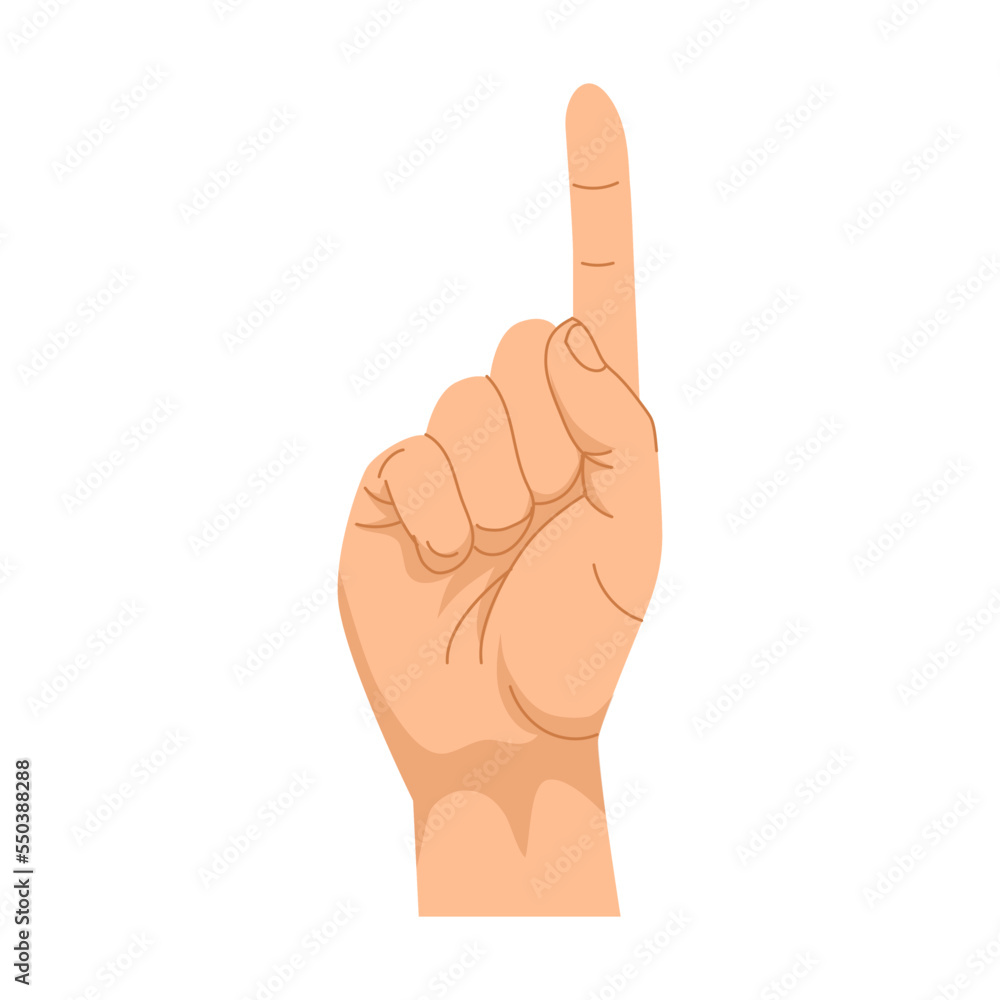 Hand gesture number 1, thumbs up. Vector illustration of human palm ...