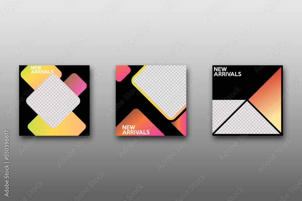 Set of Editable minimal square banner template. Vibrant gradient color ...