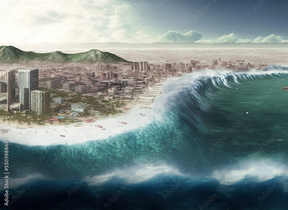 A city on a tropical beach was hit by 100-foot waves during a massive ...