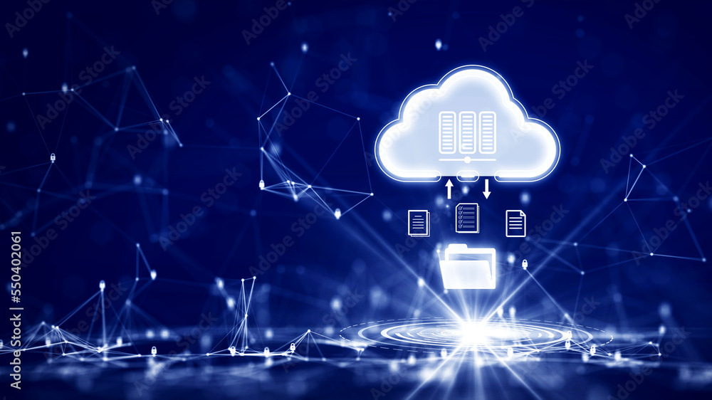 Data upload and transfer to digital cloud computing technology concept ...