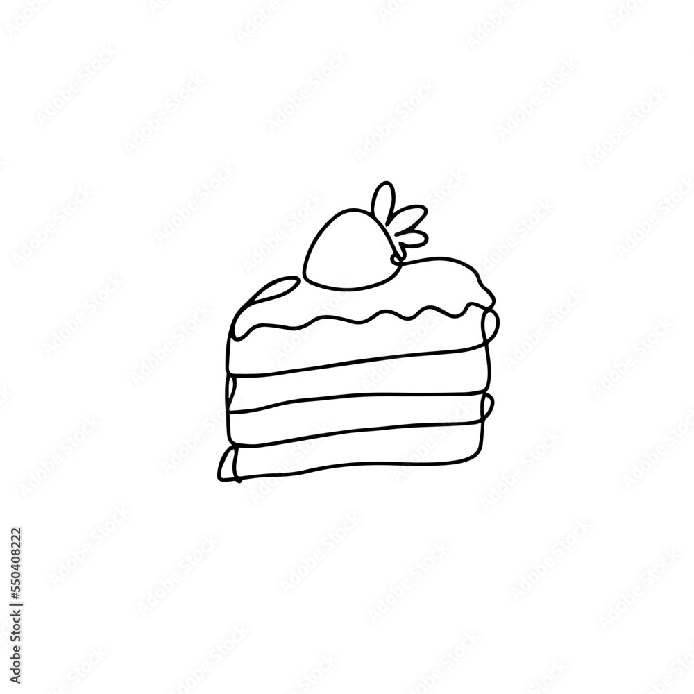 Single continuous line drawing of stylized cut sliced cake with ...