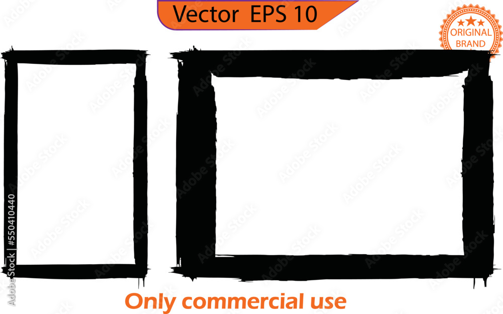 Black paint, ink brush strokes frame, text boxes. Vector paintbrush set ...