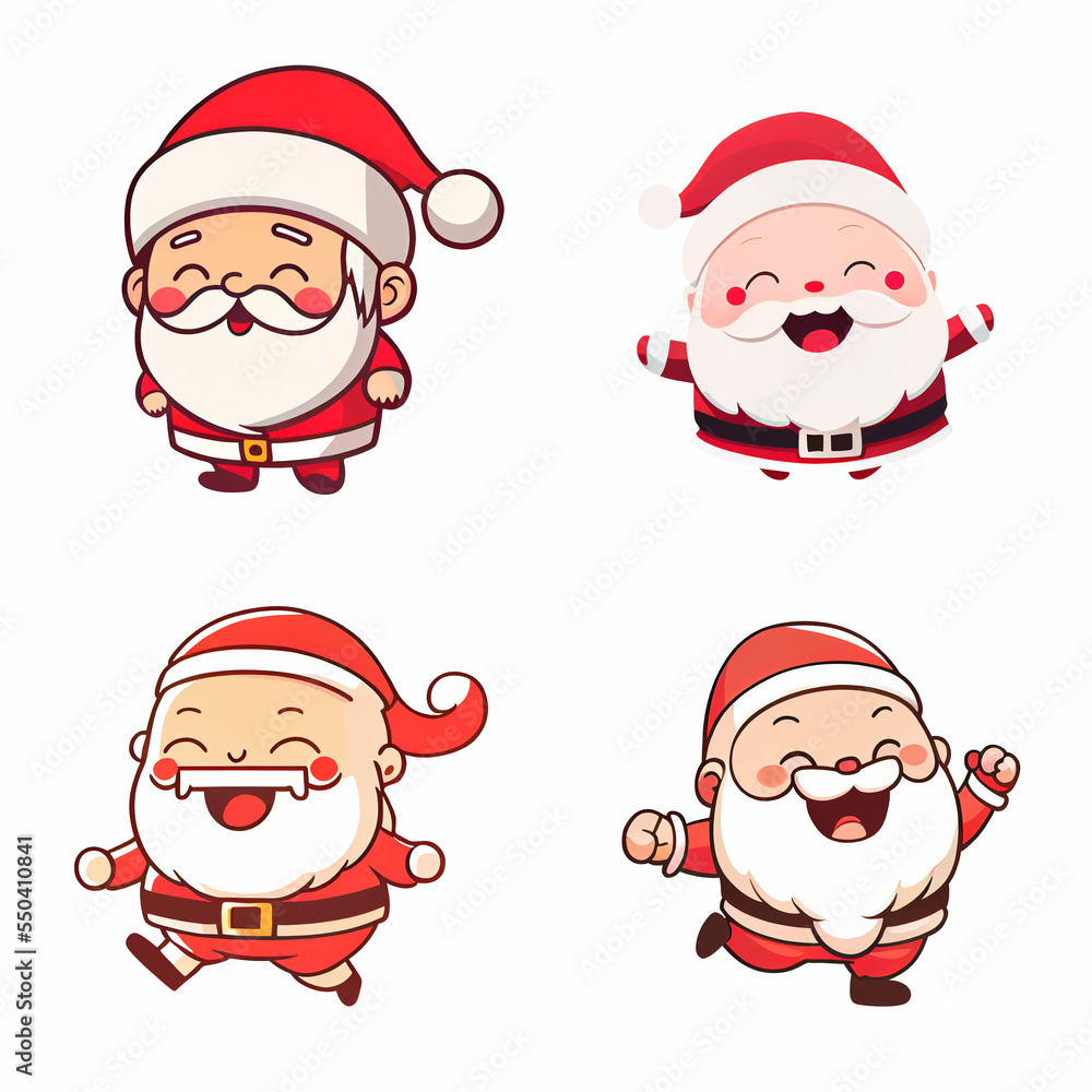 Cute happy Santa Claus characters isolated on white background, set of ...