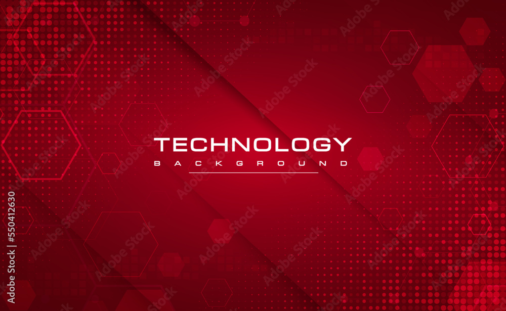 Digital technology banner red background concept, circuit technology ...