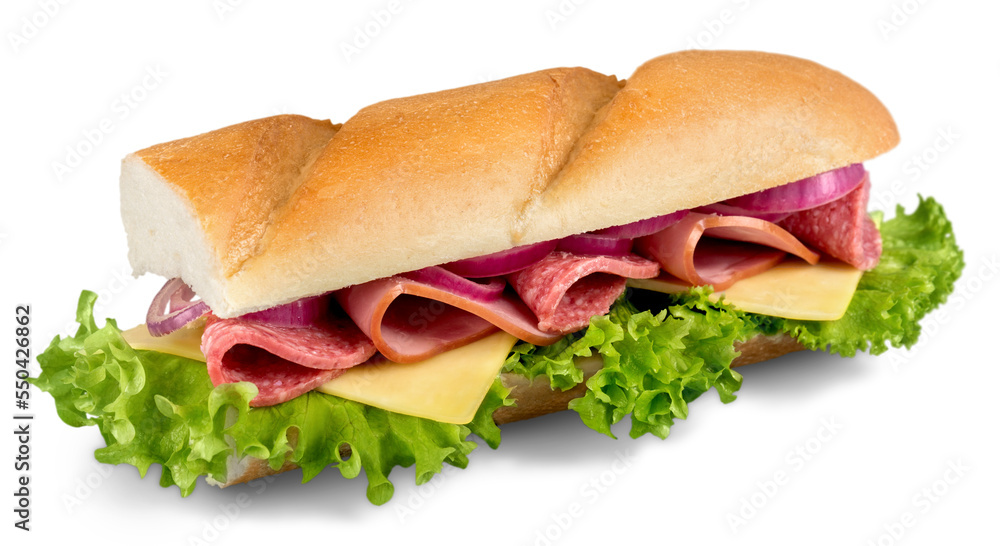 Footlong ham & swiss submarine sandwich isolated on white Stock Photo ...