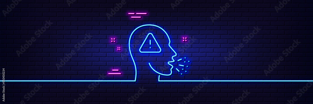 Neon light glow effect. Cough line icon. Coronavirus symptom sign. Flu ...