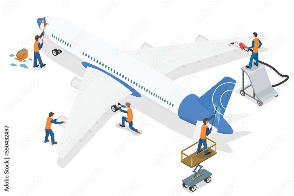 3D Isometric Flat Conceptual Illustration of Aircraft Maintenance Stock ...