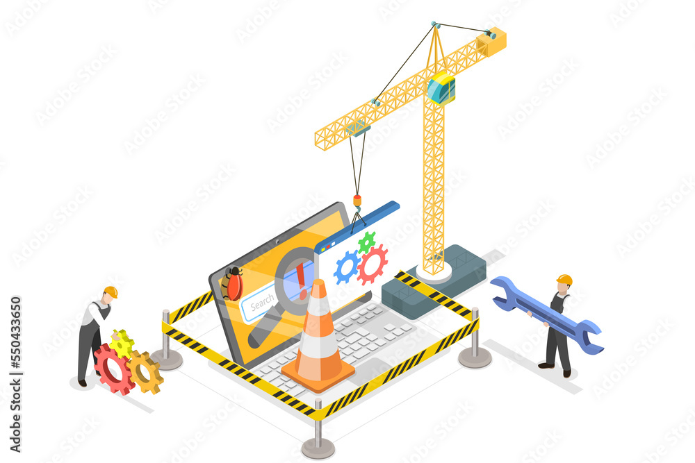 3D Isometric Flat Conceptual Illustration of Maintenance Page Stock ...