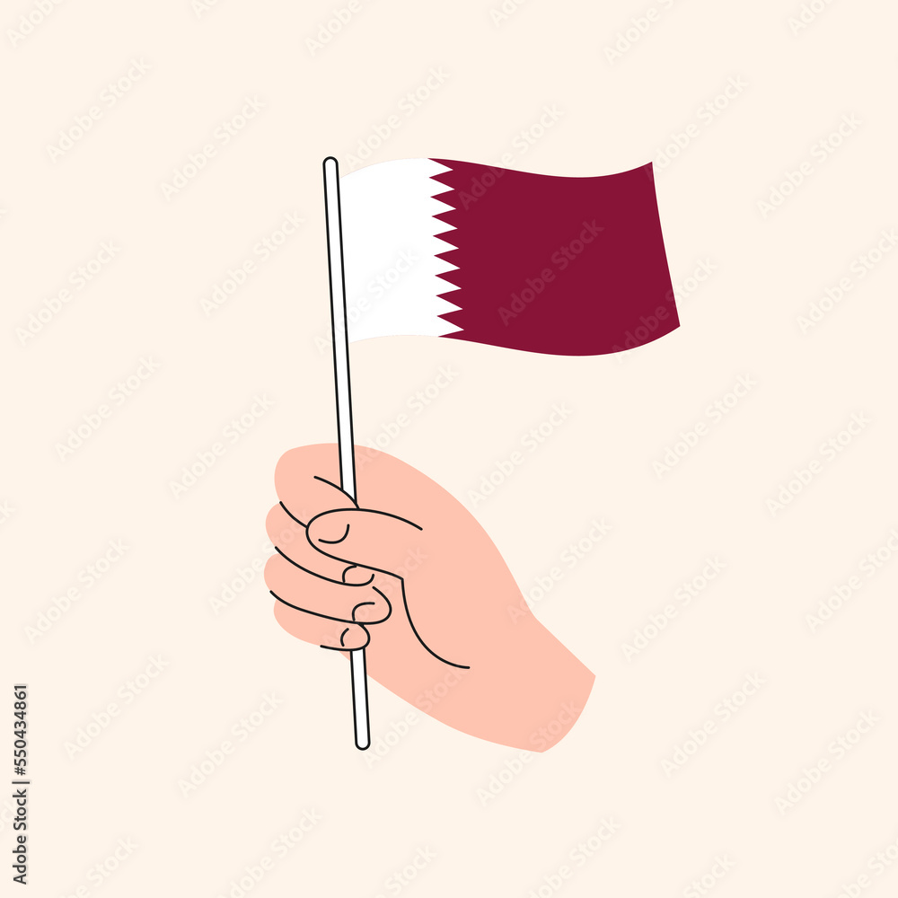 Cartoon Hand Holding Qatar Flag, Simple Drawing. Flag of Qatar, Asia ...