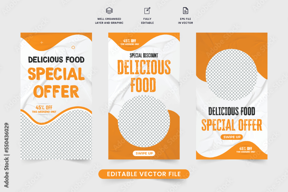 Delicious food menu social media story vector with yellow and dark ...