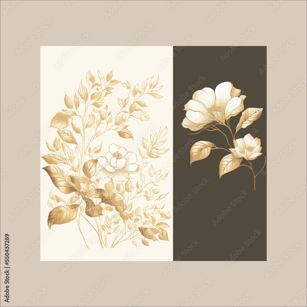 Luxury fall wedding invitation card template, Golden floral line art ...