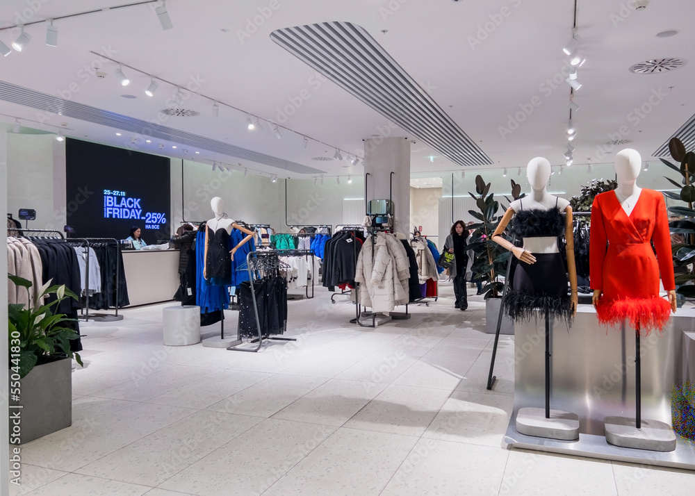 Moscow,Russia 12 11 2022 Clothes magazine shop in Paveletskaya plaza ...