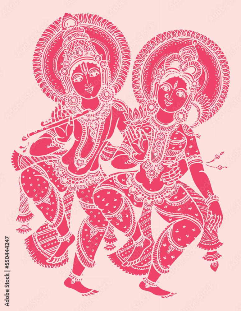 Vector of a Radha Krishna God on a pink background Stock Vector | Adobe ...
