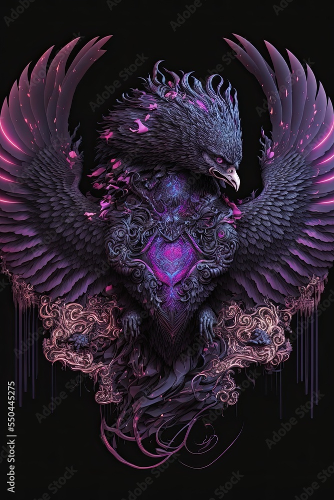 Purple phoenix bird emblem isolated on black background Stock ...