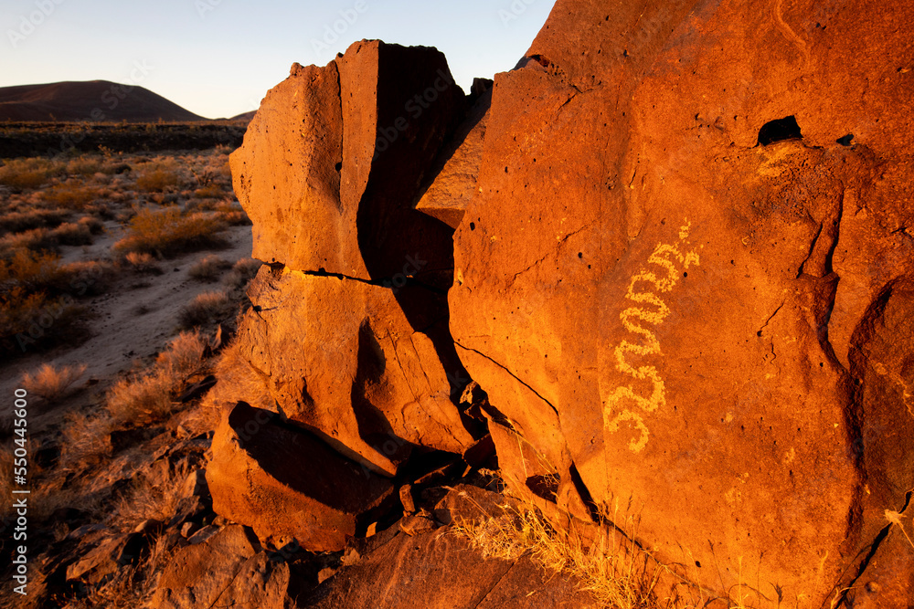 ancient rock art in Mojave desert, California Stock Photo | Adobe Stock