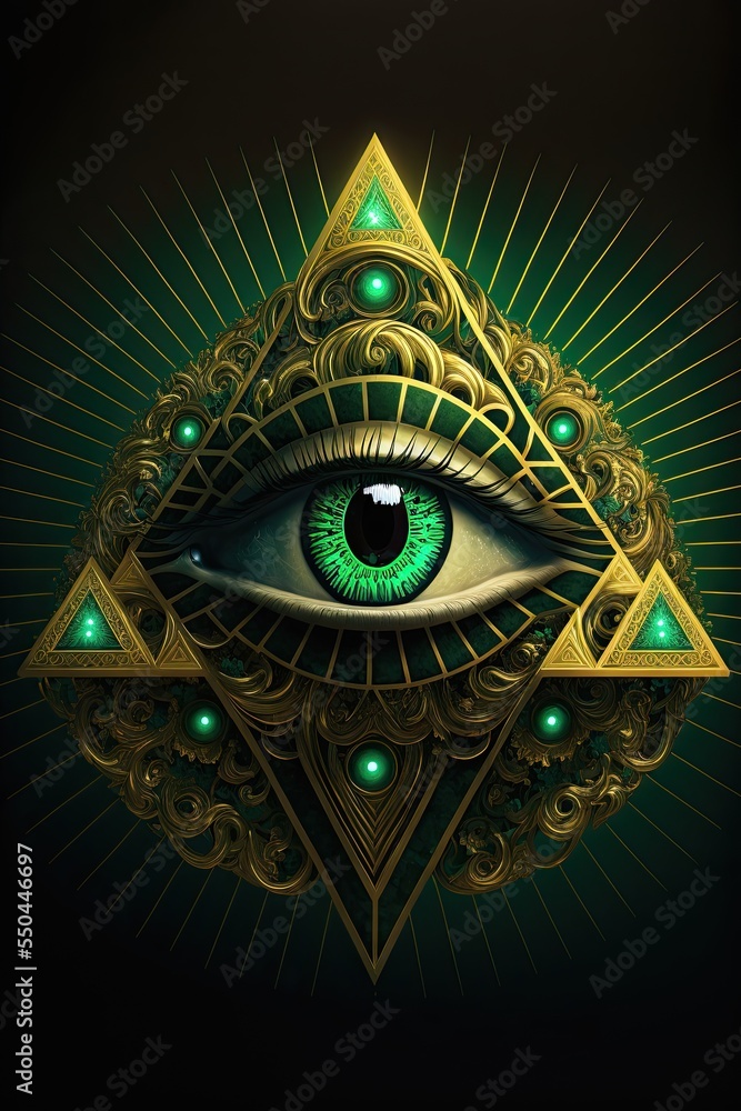 Green Illuminati symbol with all-seeing eye Stock Illustration | Adobe ...