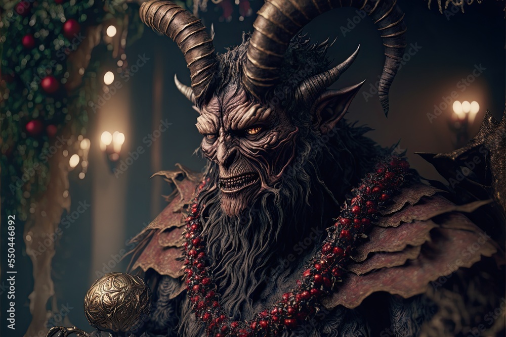 Krampus the Christmas Devil portrait art Stock Illustration | Adobe Stock